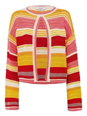 LANEUS Striped Knitted Cardigan - Red