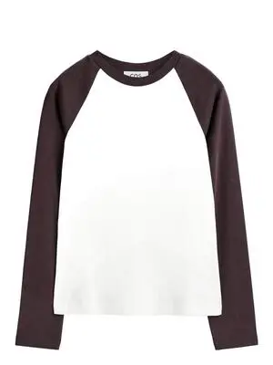 Cos Contrast-Sleeve T-Shirt Brown