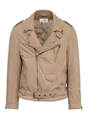 MAISON MARGIELA Belted Zip-up Biker Jacket - Neutrals