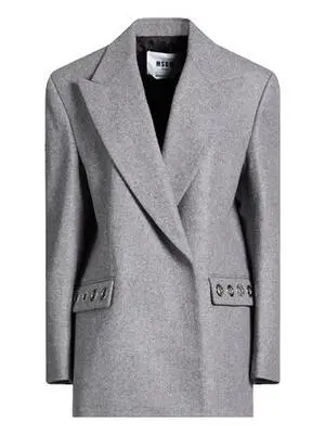 MSGM Virgin Wool Double-breasted Blazer - Grey