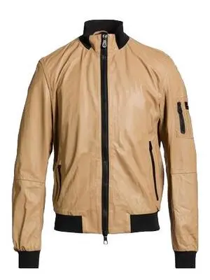 Peuterey Leather Bomber Jacket - Beige