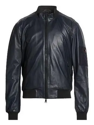 Peuterey Leather Bomber Jacket Blue