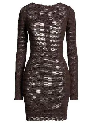 Elisabetta Franchi Mini Crochet-Knit Dress Brown