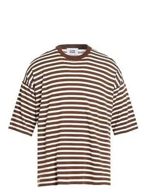 Alpha Studio Striped Intarsia Knit Cotton Sweater - Brown