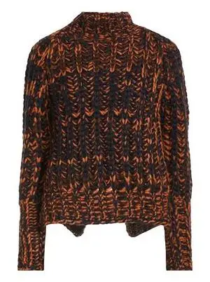 TOD'S Cardigan In Alpaca Wool Blend With Leather Trim - Orange