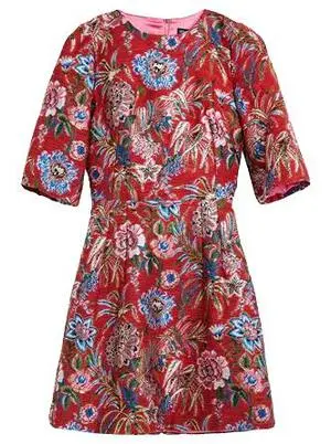 Dolce & Gabbana Flared Floral Jacquard Mini Dress - Red