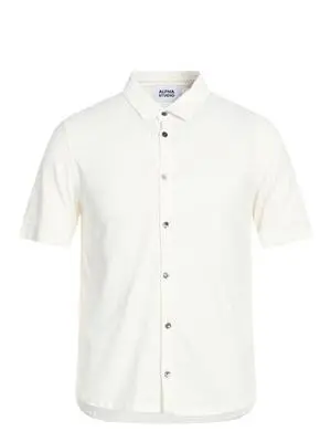 Alpha Studio Man Shirt Beige Size 40 Cotton, Elastane White