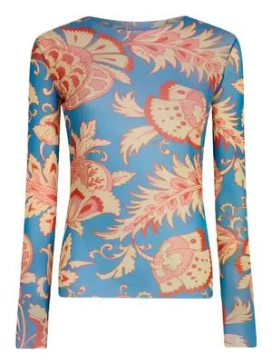 Etro Floral-motif Long-sleeve Top - Blue