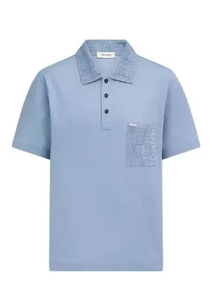 FERRAGAMO V-neck Polo With Jacquard Pocket Detail - Blue