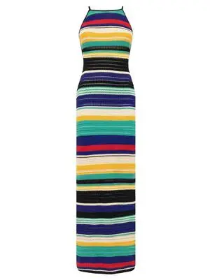 LANEUS Striped Knitted Dress - Blue