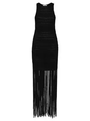 LANEUS Fringed Hem Knitted Dress - Black