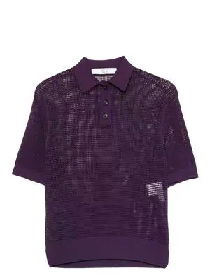 TELA Open-knit Polo Top - Purple