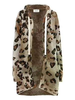 LANEUS Hooded Leopard-print Cardigan - Neutrals