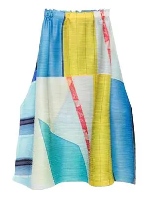 Issey Miyake Collage Pleated Midi Skirt - Blue