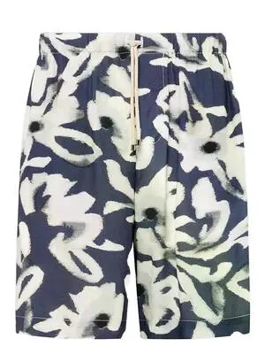 LANEUS Floral-print Drawstring Shorts - Blue