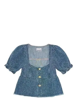 GANNI Textured Denim Top - Blue