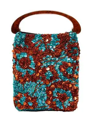 Dries Van Noten Embellished Satin Top Handle Bag - Turquoise