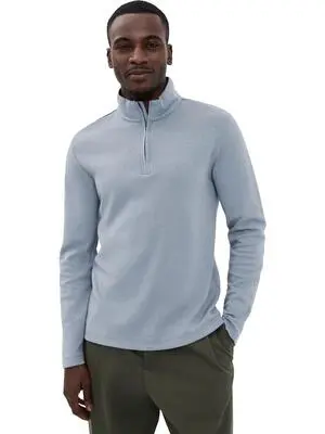 Vince Cotton Blend Double Quarter Zip Pullover - Steel Blue