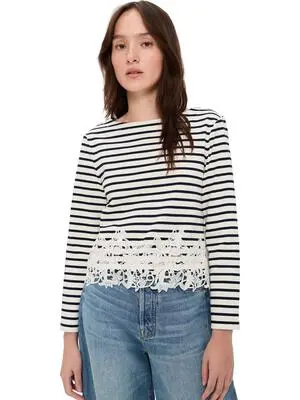 Veronica Beard Hovey Lace-trimmed Top - Dove/navy Stripe