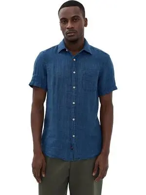 Faherty Brand Short Sleeve Palma Linen Shirt - Indigo Basketweave