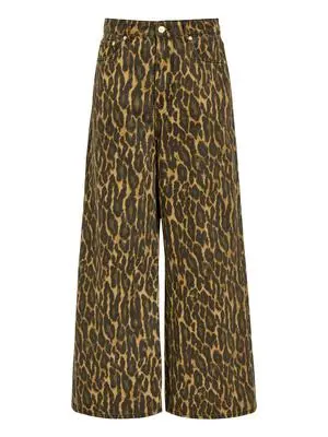 GANNI Leopard-print Wide-leg Jeans - Khaki