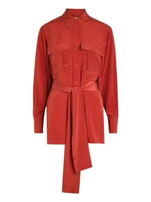 JOSEPH Yas Belted Silk Shirt - Red