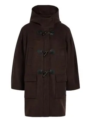 GANNI Logo-appliquéd Hooded Wool-blend Pea Coat - Dark Brown