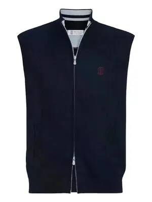 Brunello Cucinelli Cotton And Silk French-terry Double-knit Vest With Logo - Blue