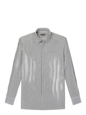 TOM FORD Striped Cotton And Silk-blend Poplin Shirt - Gray
