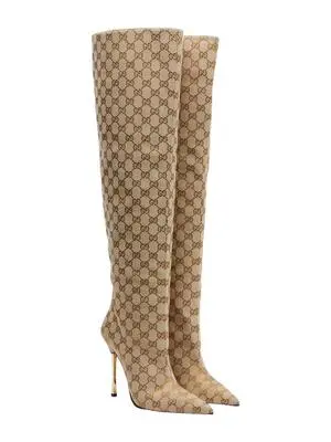 Gucci Bombshell Gg Canvas Over-the-knee Boots - Beige