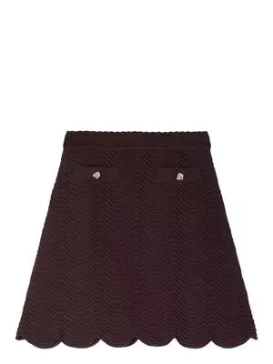 Sandro Button-detail Scallop-hem Knitted Skirt - Brown