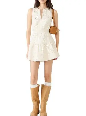 Steve Madden Priscilia Eyelet Embroidery Mini Dress - Sea Pearl