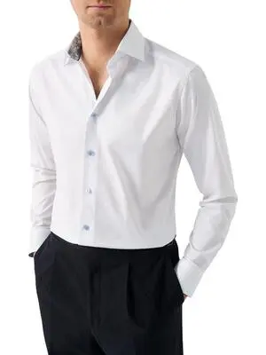 Eton Slim Fit Solid With Floral Detail Signature Twill Button-up Shirt - White