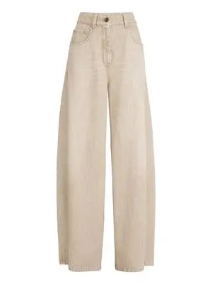 Brunello Cucinelli Wide Leg Denim Pants - Beige