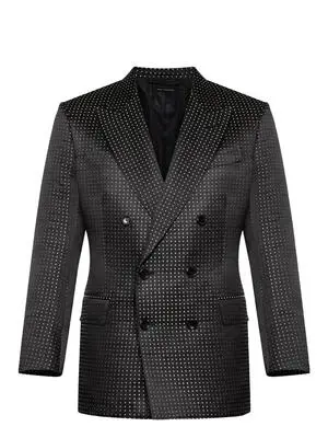 TOM FORD Duchesse Polka Dot Jacquard Double Breasted Jacket - Black