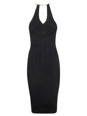 Elisabetta Franchi Midi Knit Halterneck Dress - Black