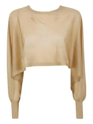 TWINSET Round Neck Cropped Sweater - Beige