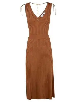 Elisabetta Franchi Midi Knit Dress - Brown