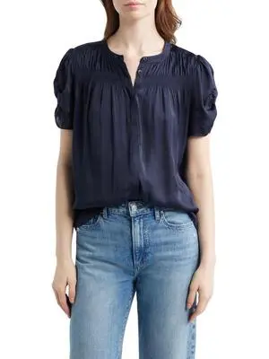 Paige Satin Button-up Shirt - Deep Navy
