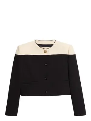 Valentino Garavani Wool Crepe Colorblock Jacket - Black/cream
