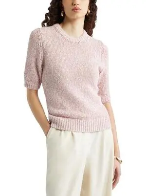 Nordstrom Elbow Sleeve Linen & Cotton Blend Sweater - Pink Compact- Ivory Marl