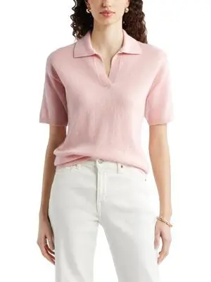 Nordstrom Cashmere Johnny Collar Short Sleeve Sweater - Pink Dogwood