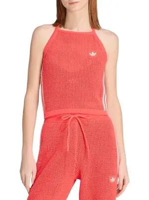 ADIDAS ORIGINALS Open Stitch Halter Top Semi Lucid Red