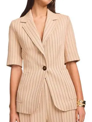 Mint Velvet Pinstriped Short-sleeve Blazer - Camel