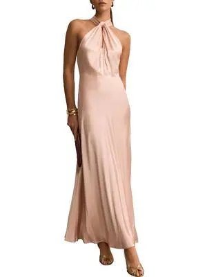 Mint Velvet Satin Halter Maxi Dress - Light Pink