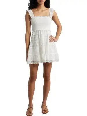 LoveShackFancy Colbera Lace Ruffle Mini Dress - White
