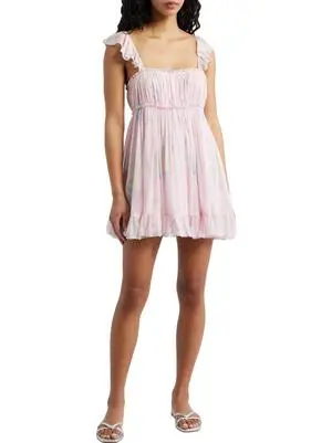 LoveShackFancy Zanira Babydoll Mini Dress - Rosy Trellis