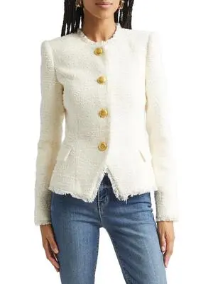 L'Agence Nerina Fringe Bouclé Jacket - Ivory