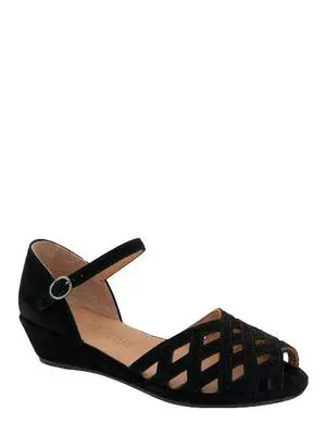 Gentle Souls Loren Peep Toe Wedge Sandal - Black Suede