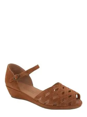 Gentle Souls Loren Peep Toe Wedge Sandal - Luggage Suede